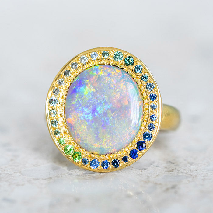 One-off Black Opal Eclipse Ring in 18ct Yellow Gold, Size N (In Stock ...