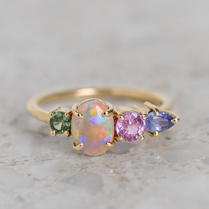 Semi Black Opal And Sapphire Splice Ring – Sarah Gardner Jewellery