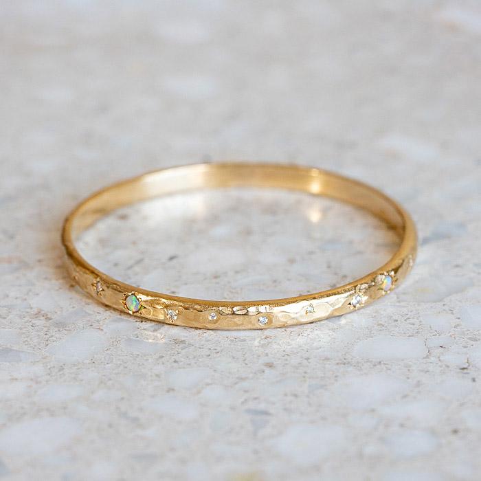 Opal And Diamond Galaxy Wide Bangle – Sarah Gardner Jewellery