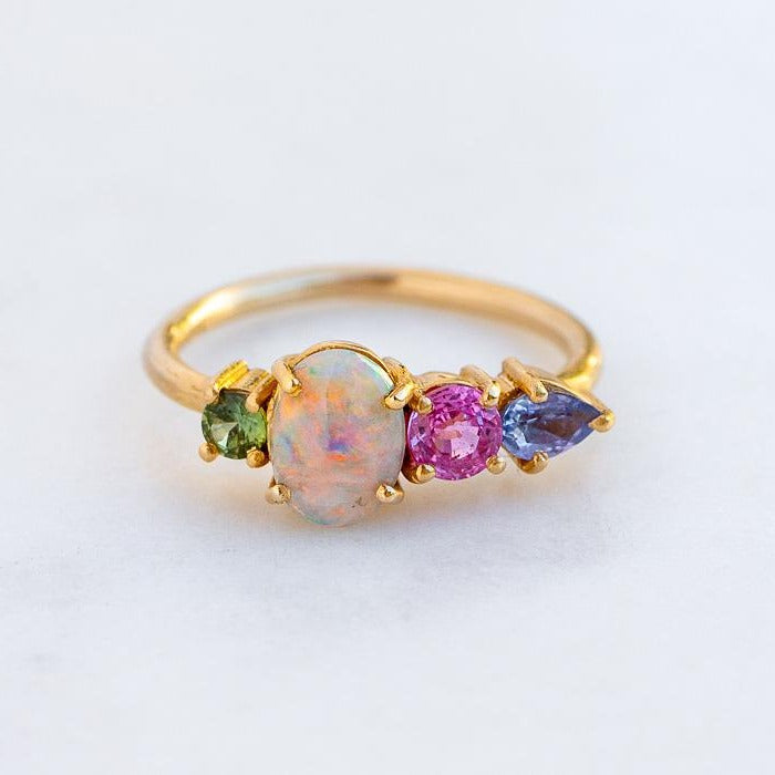 Semi Black Opal And Sapphire Splice Ring – Sarah Gardner Jewellery